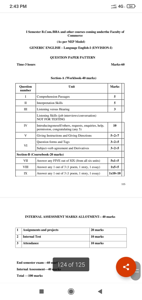 UG courses NEP question pattern - Bengaluru City University UG courses NEP question pattern - Bengaluru City University